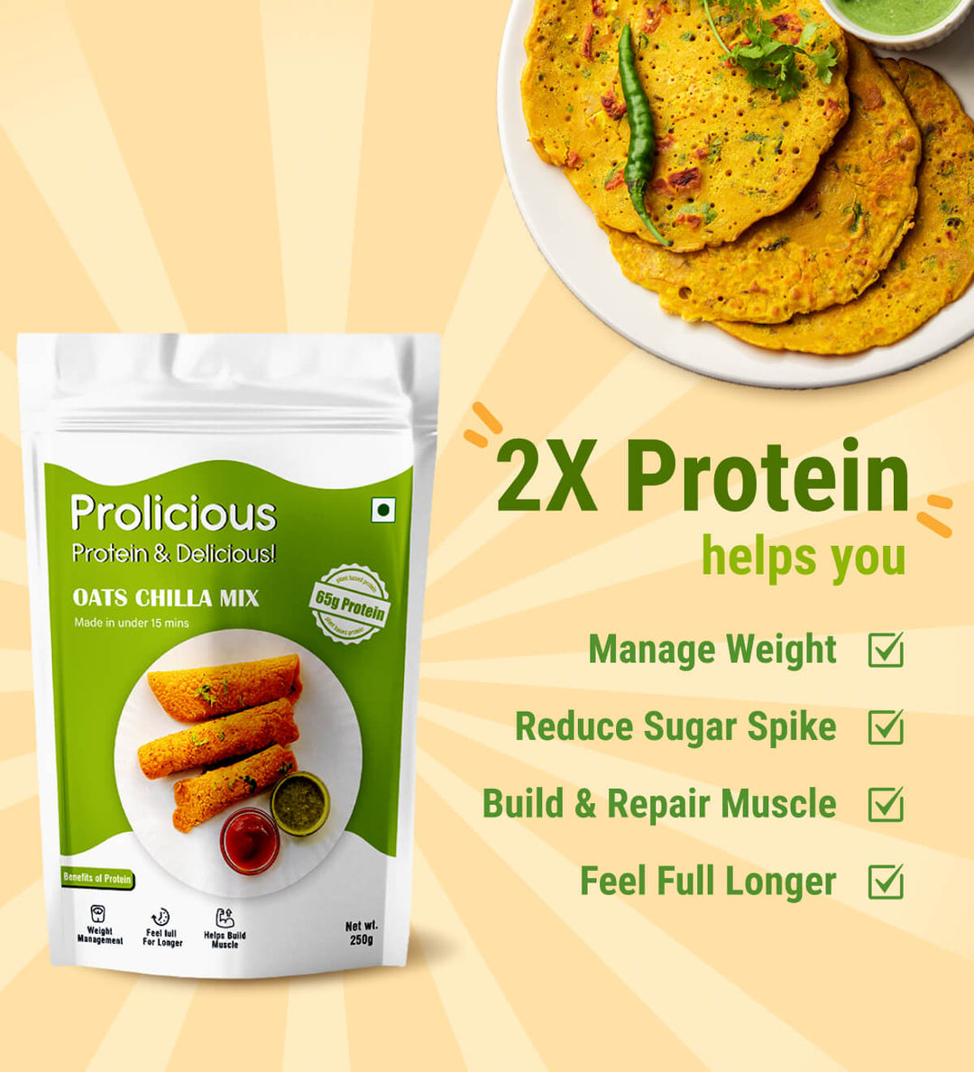 Buy High Protein Oats Chilla Premix At Best Price - Prolicious