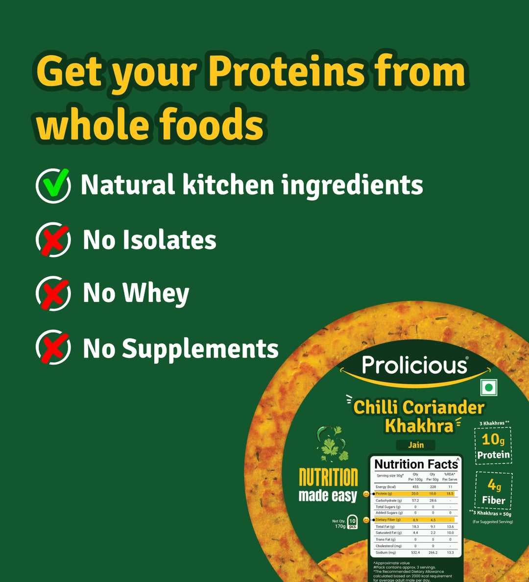 Buy Prolicious Chilli Coriander Khakhra- High Protein | High Fiber