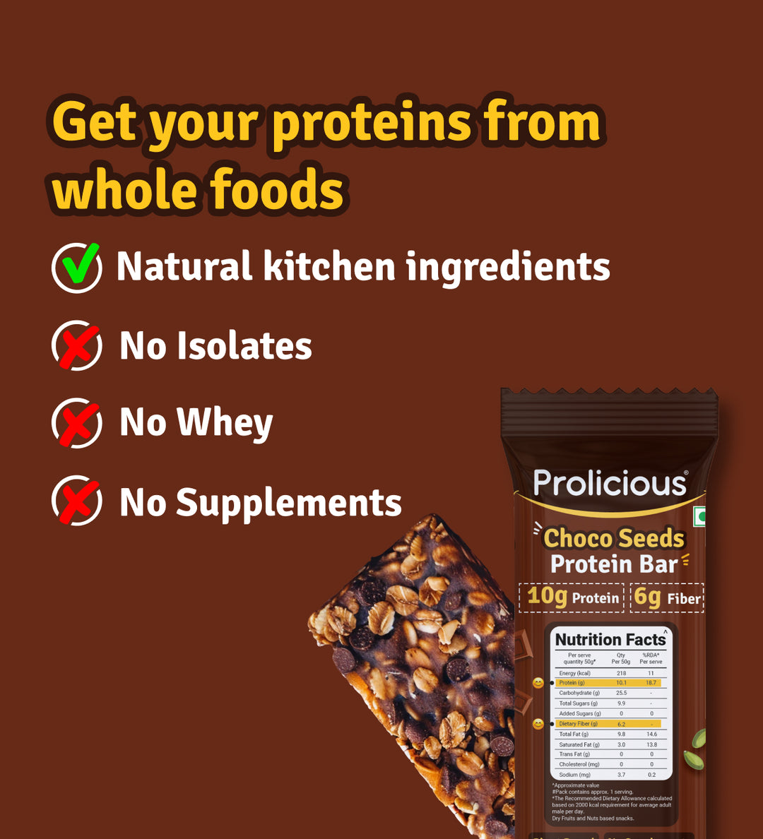 Prolicious Choco Seeds Bar with High Protein & Fiber