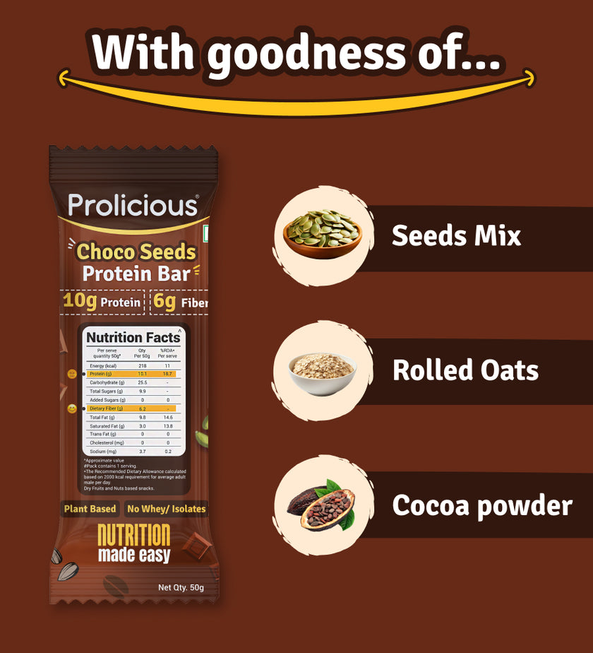 Prolicious Choco Seeds Bar with High Protein & Fiber