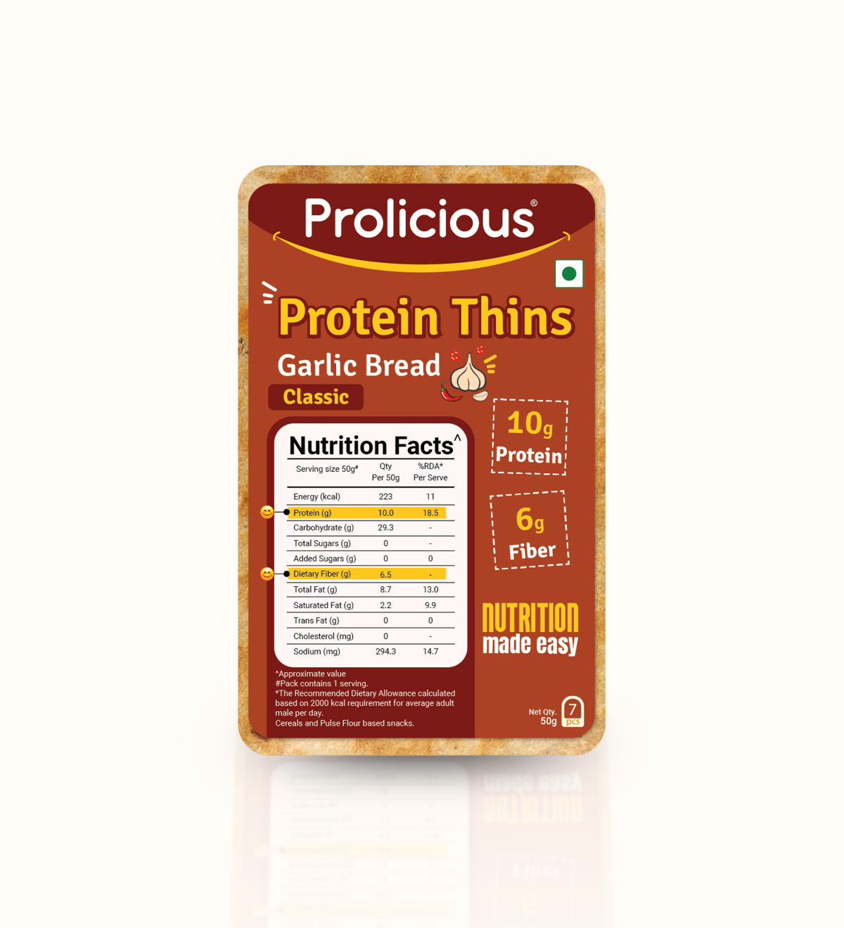 Buy Garlic Bread Thins with High Protein & Fiber - Prolicious