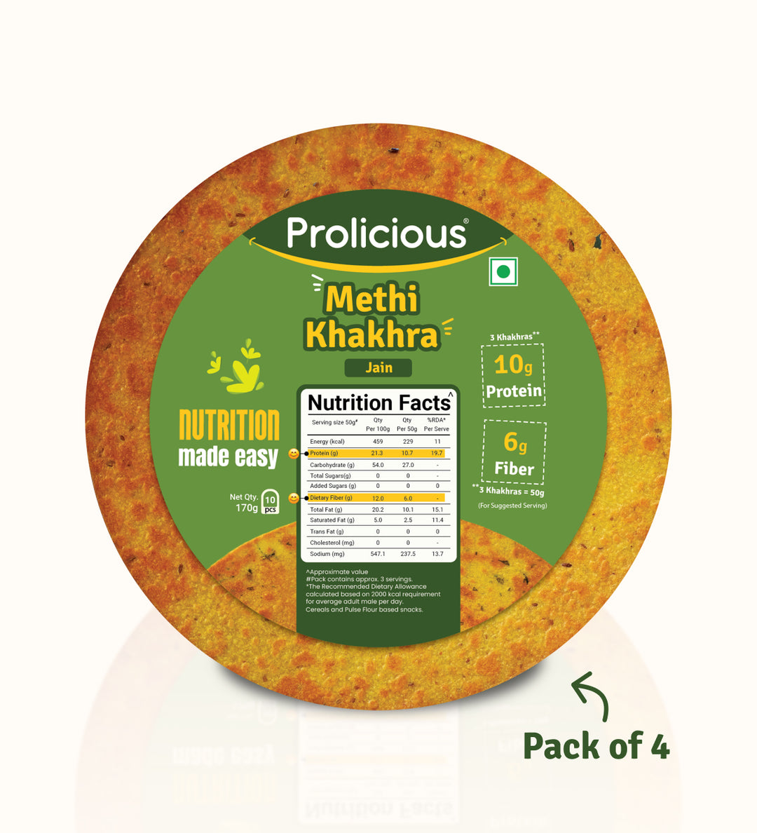 Buy Methi Khakhra with High Protein & Fiber - Prolicious