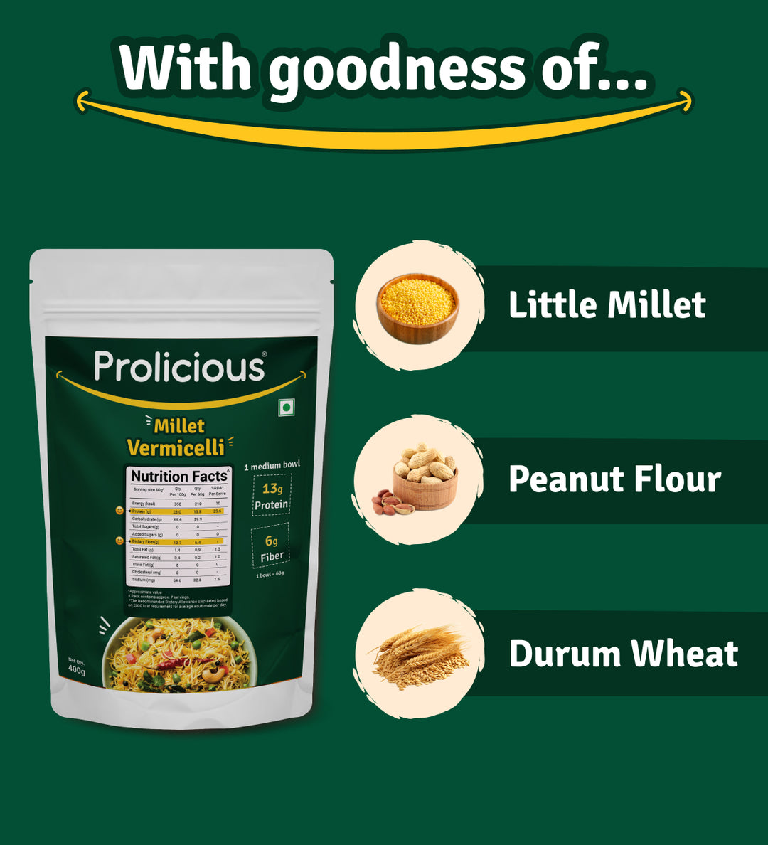 Buy Millet Vermicelli with High Protein & Fiber - Prolicious