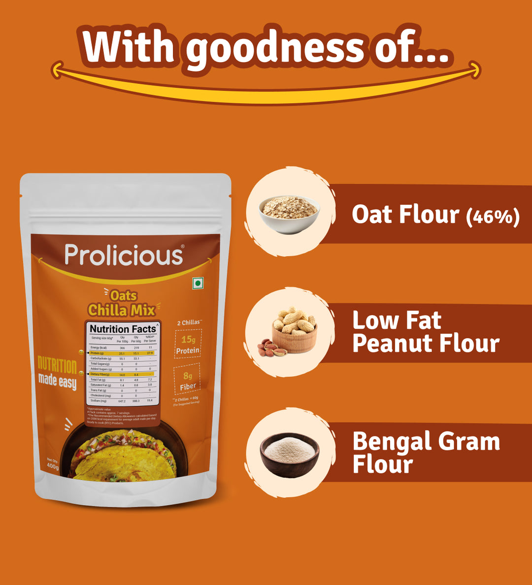 Buy Oats Chilla Mix with High Protein & Fiber - Prolicious