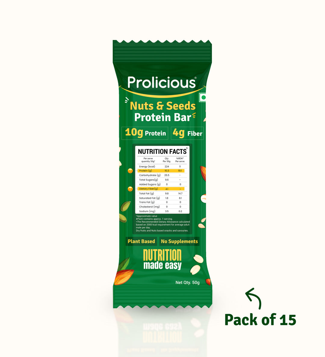 Prolicious Nuts & Seeds Bar with High Protein & Fiber