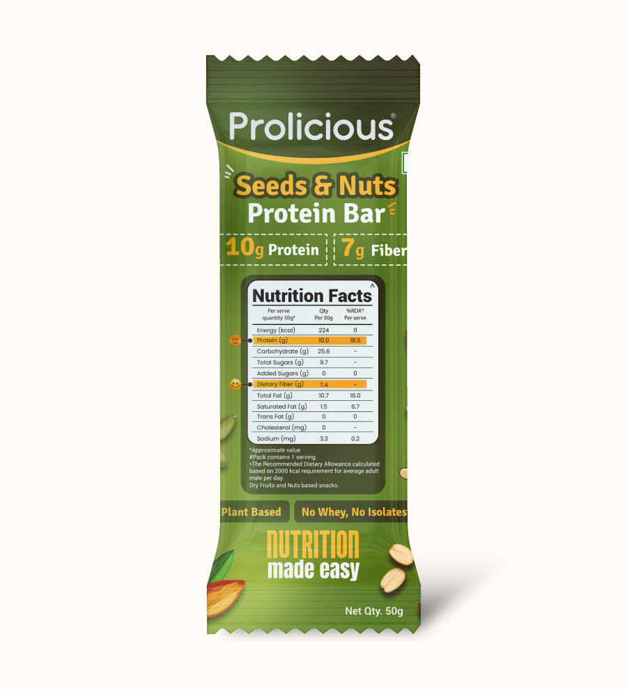 Prolicious Nuts & Seeds Bar with High Protein & Fiber
