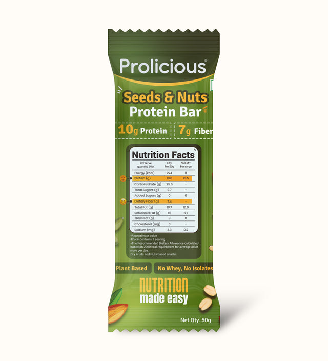 Prolicious Nuts & Seeds Bar with High Protein & Fiber