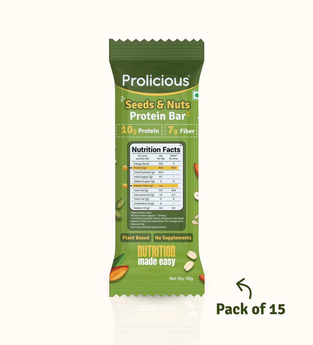 Prolicious Nuts & Seeds Bar with High Protein & Fiber