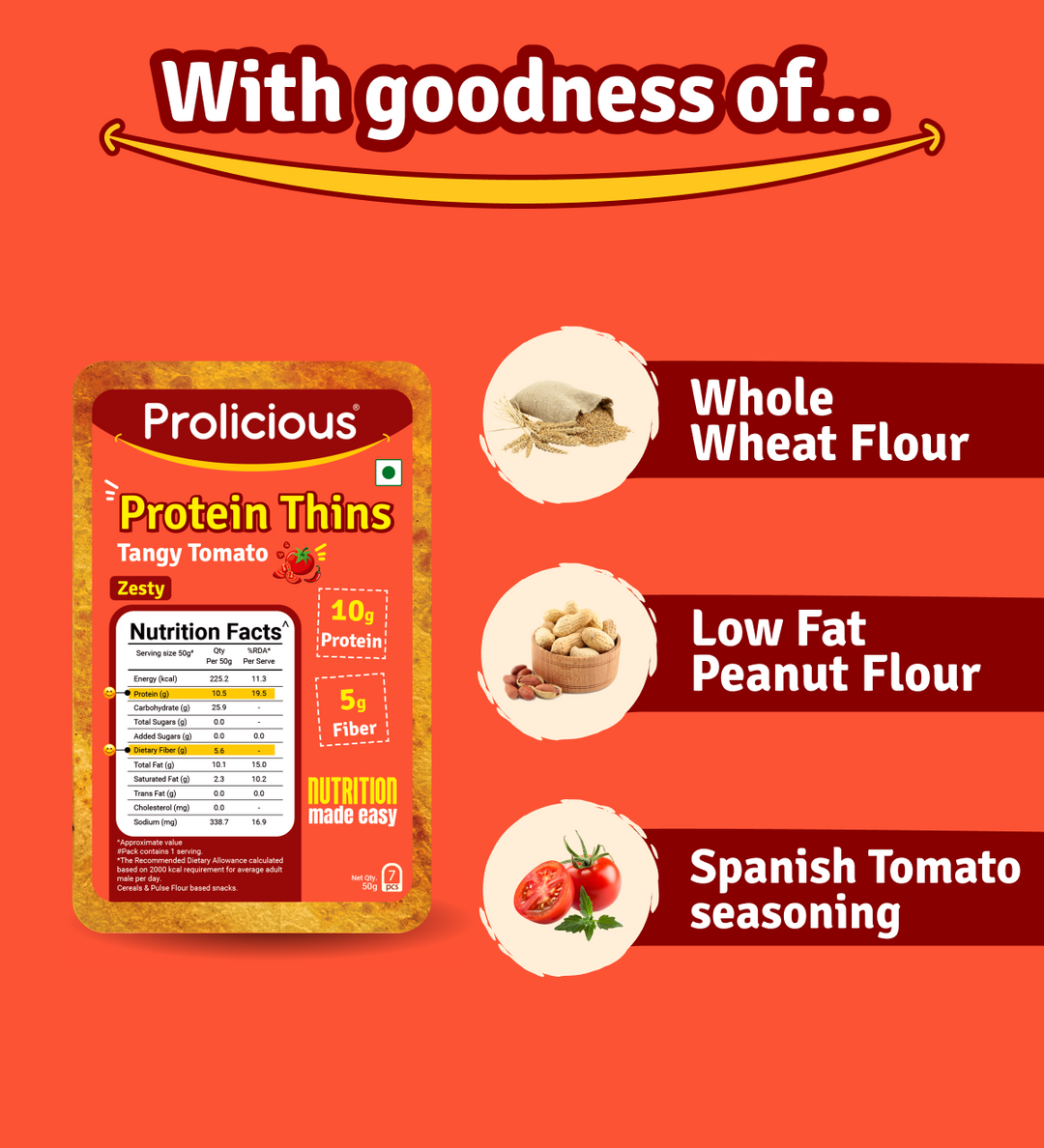 Tangy Tomato Thins | 10g Natural Protein, High Fiber - Prolicious