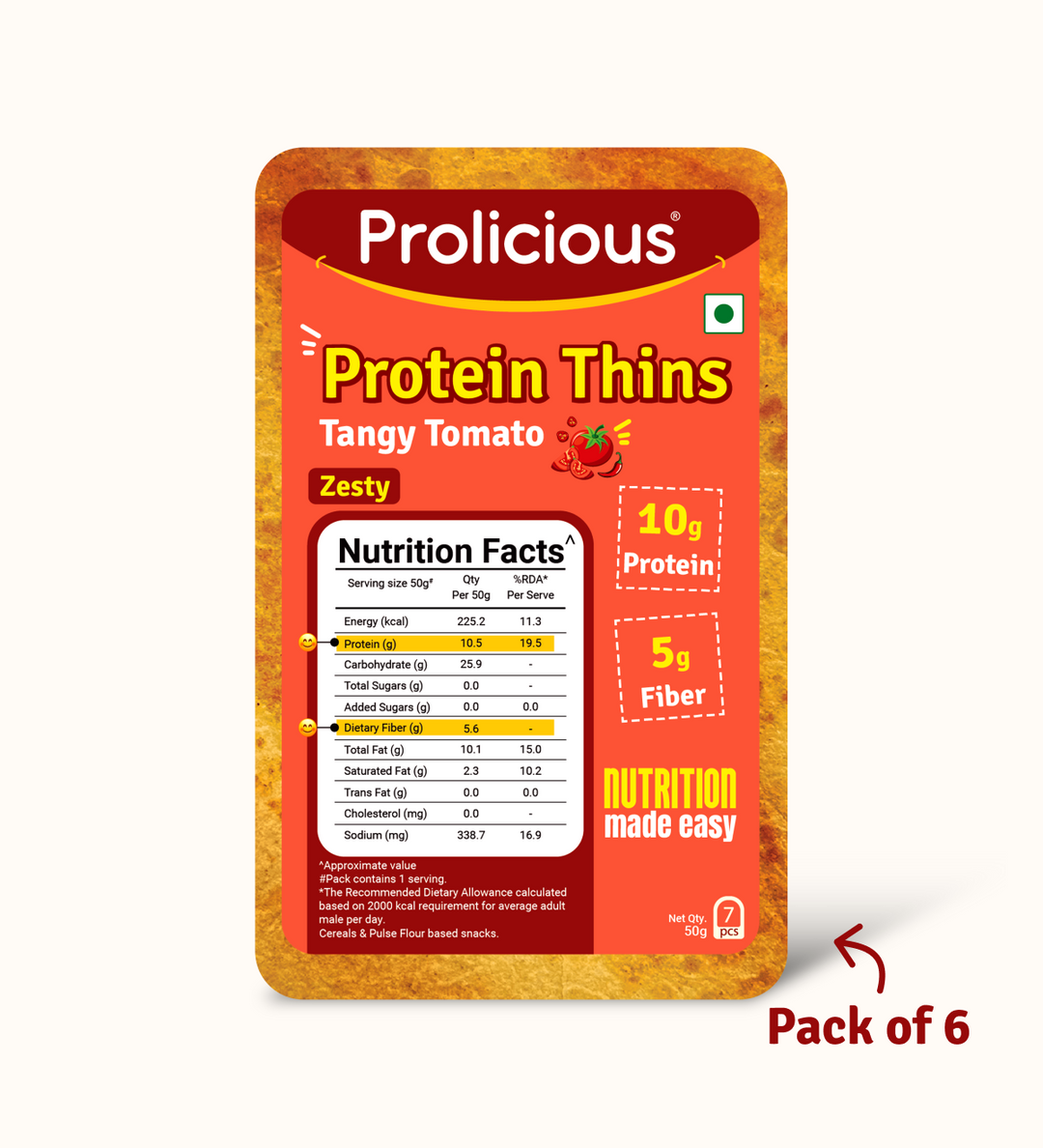 Tangy Tomato Thins | 10g Natural Protein, High Fiber - Prolicious